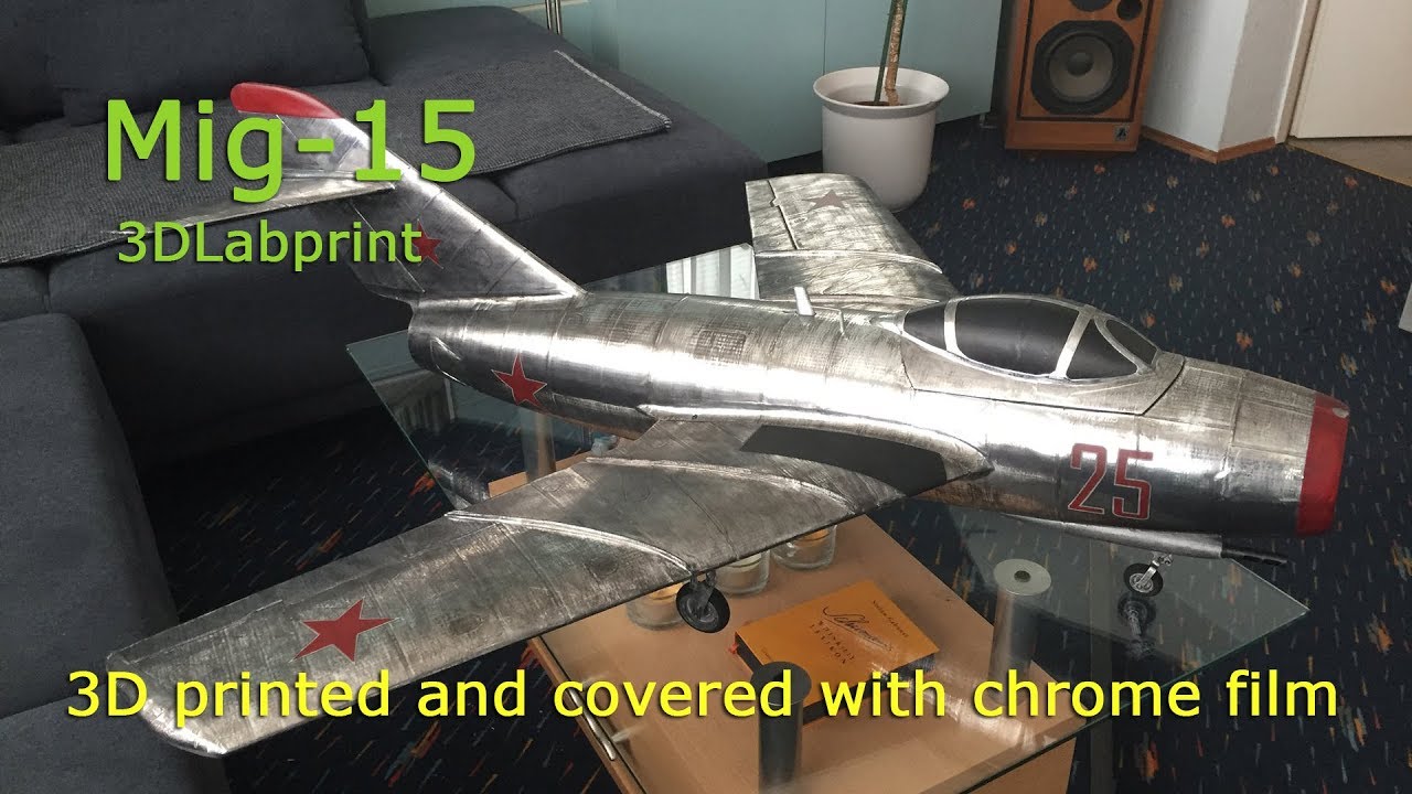 Mig-15, 3D printed and covered with chrome film (3dlabprint) - YouTube
