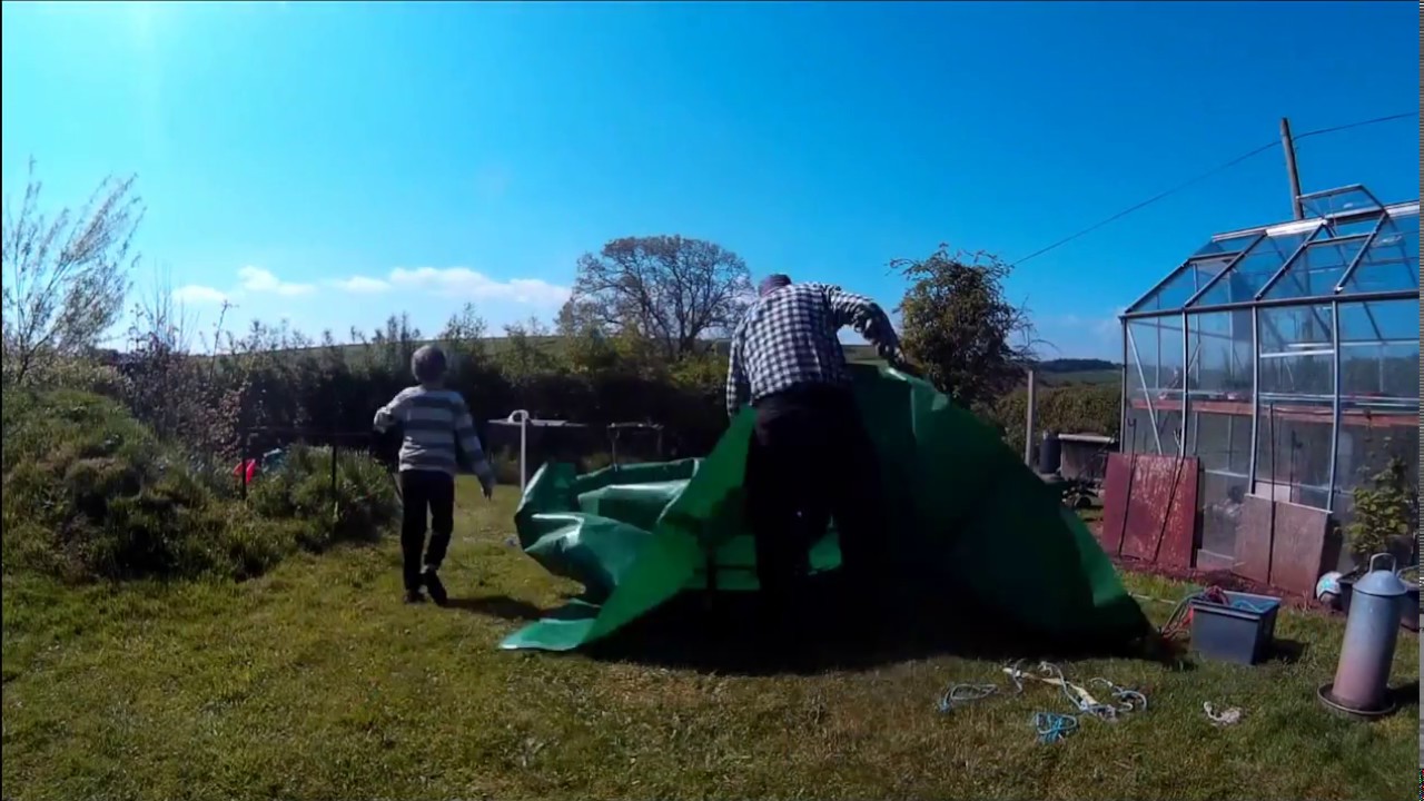 Diy paddling pool from tarp, string and sticks. - YouTube