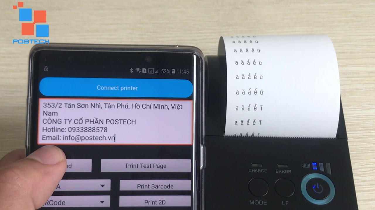 Mobile receipt printer, print test vietnam characters - YouTube