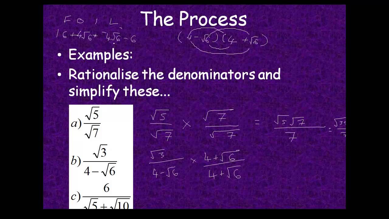 rationalising denominators - YouTube