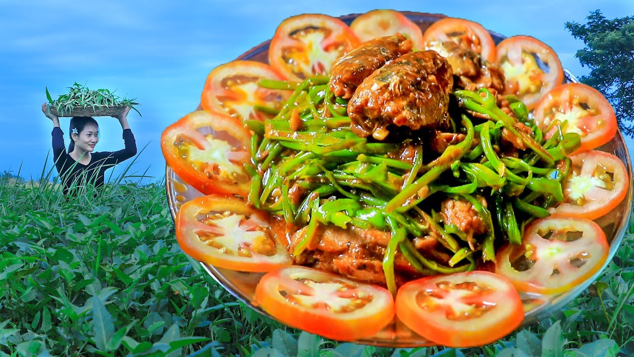 Water Spinach sour soup and Fried water spinach with canned fish - YouTube