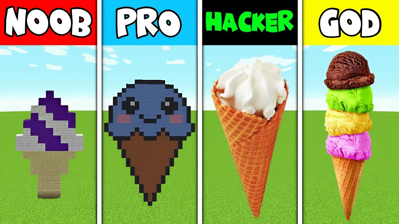 Epic Minecraft Battle: ICE CREAM BUILD CHALLENGE - NOOB vs PRO vs ...