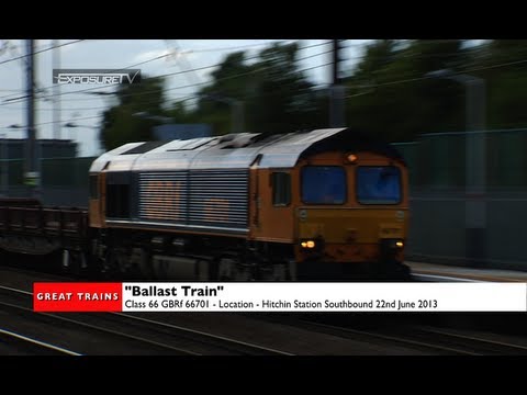 Class 66 GBRf 66701 on Ballast Southbound Hitchin 22 June 2013 - YouTube