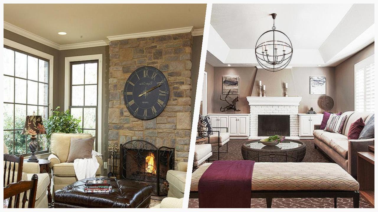 75 Living Space With Brown Walls And A Standard Fireplace Design Ideas ...