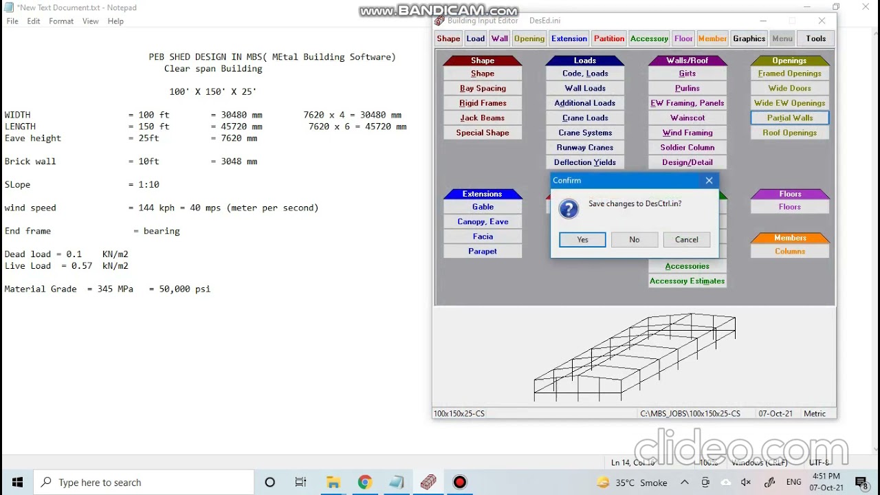 PEB steel structure design on MBS (metal building software) - YouTube