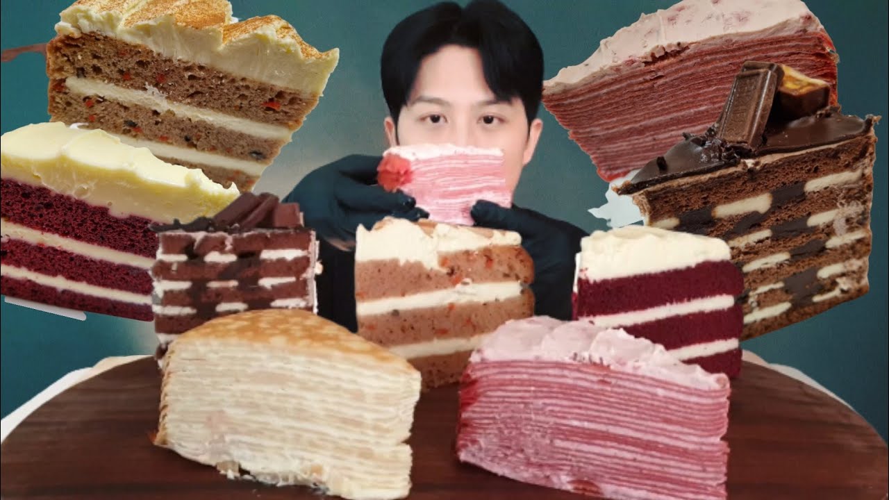 MUKBANG)빌리엔젤 조각케이크/밀크/딸기 크레이프/레드벨벳/당근/쇼콜라 봉봉/Billy Angel Cake/dessert ...