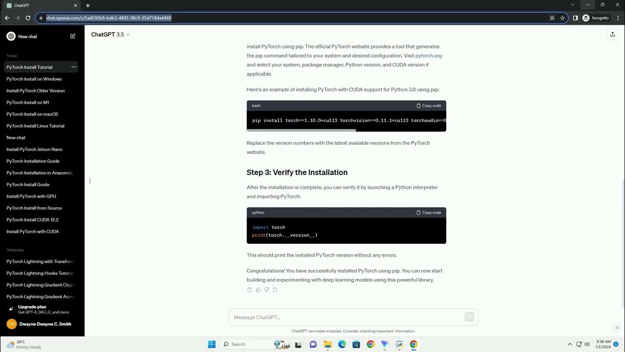 pytorch install pip - YouTube