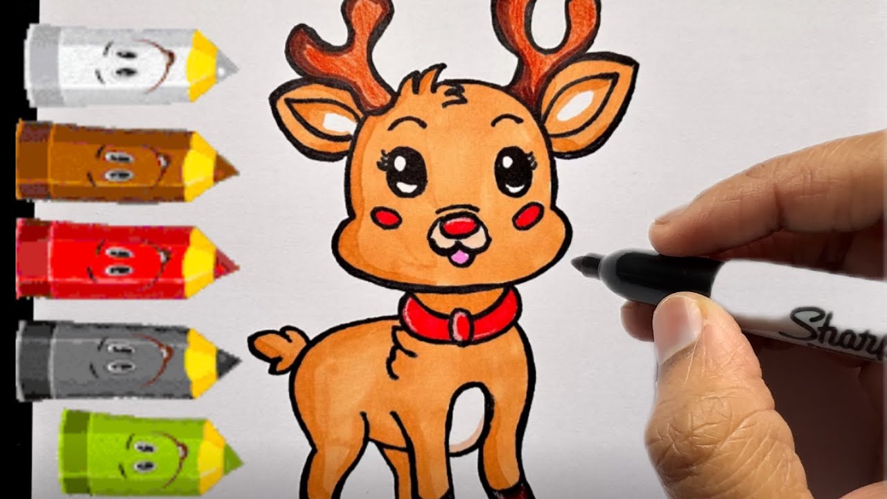 How to Draw Rudolph The Red Nosed Reindeer | step by step drawing - YouTube