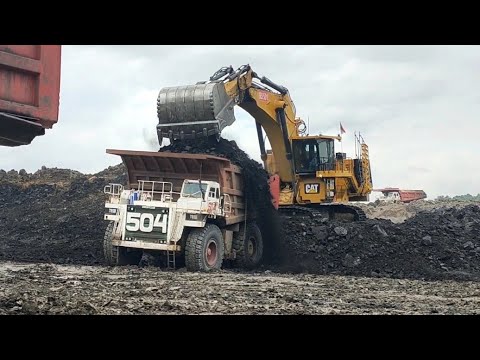 Excavator CAT 6020B Loading Coal 150 Ton Full load on Cat 785 Haul ...