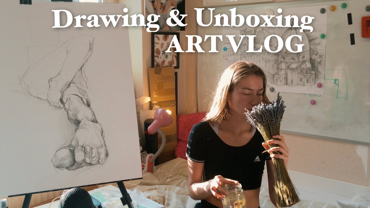 Pencil drawing & unboxing new Art Supplies 🎨 Calm Art Vlog - YouTube
