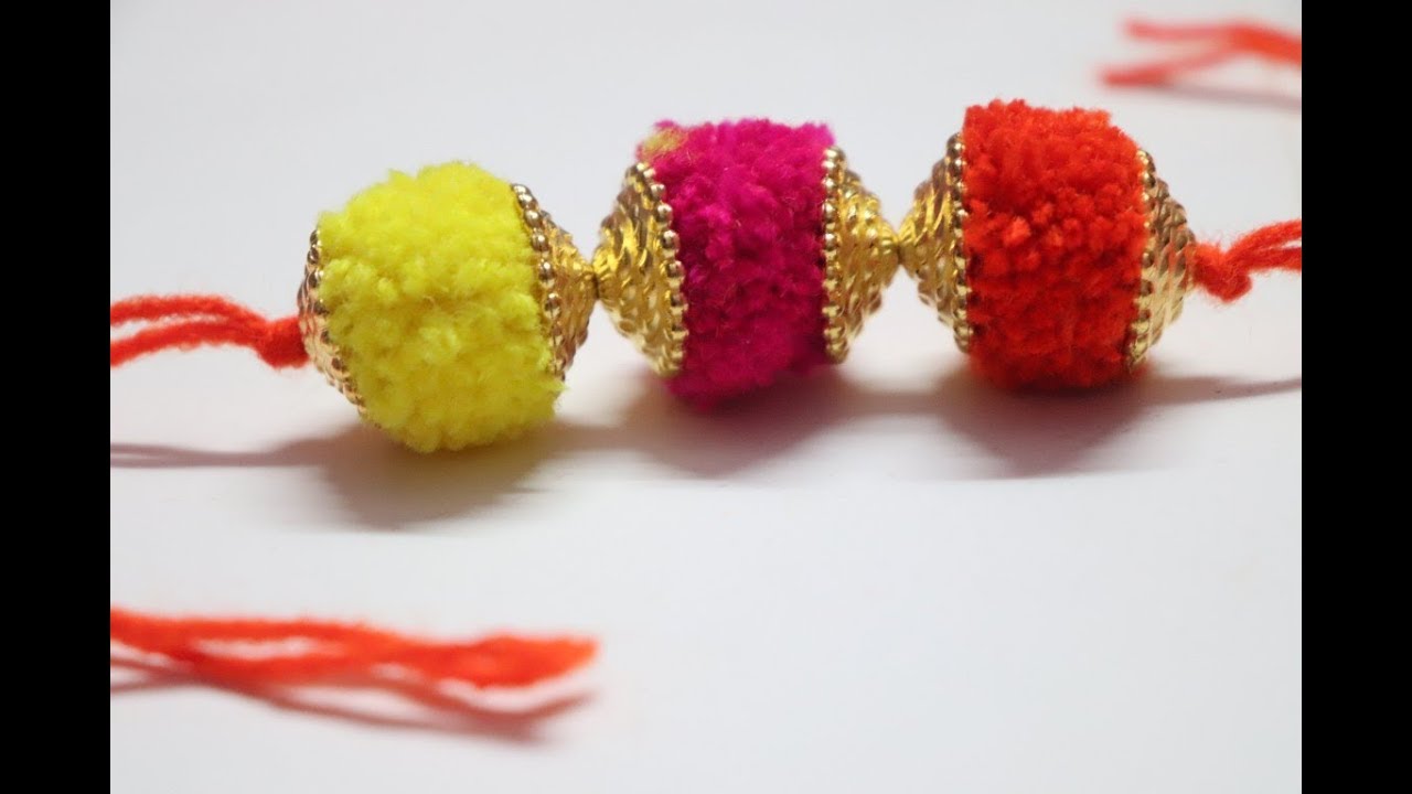 pompom rakhi/woolen craft and idea/how to make woolen rakhi at home ...