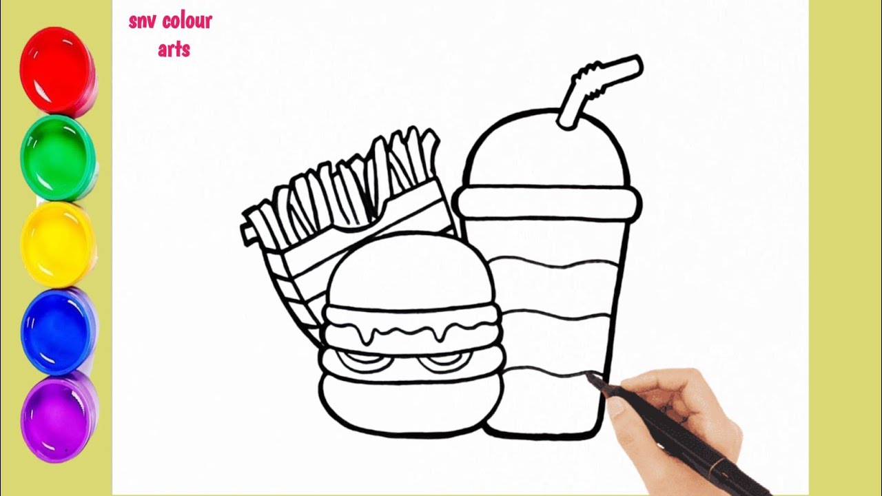 How to Draw a Fast Food Burger Combo || Easy drawings for kids and ...