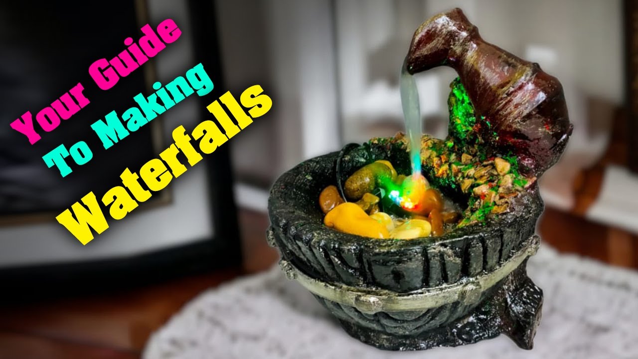 DIY Amazing Cement Waterfall Fountain at home | Making Cement Tabletop ...