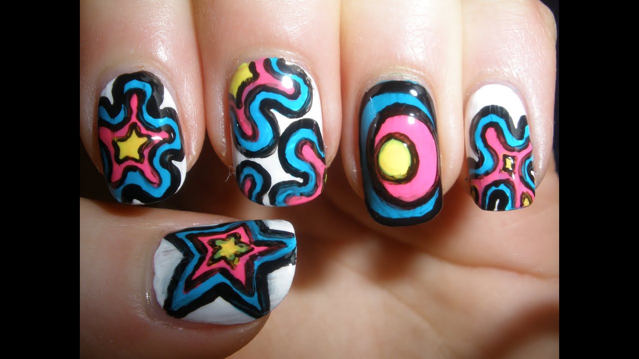 Retro Neon Nail Art Tutorial - YouTube