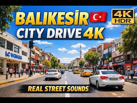 Balıkesir City Center Driving Tour 🇹🇷 | 4K HDR Natural City Sounds | Daytime Street Drive Turkey