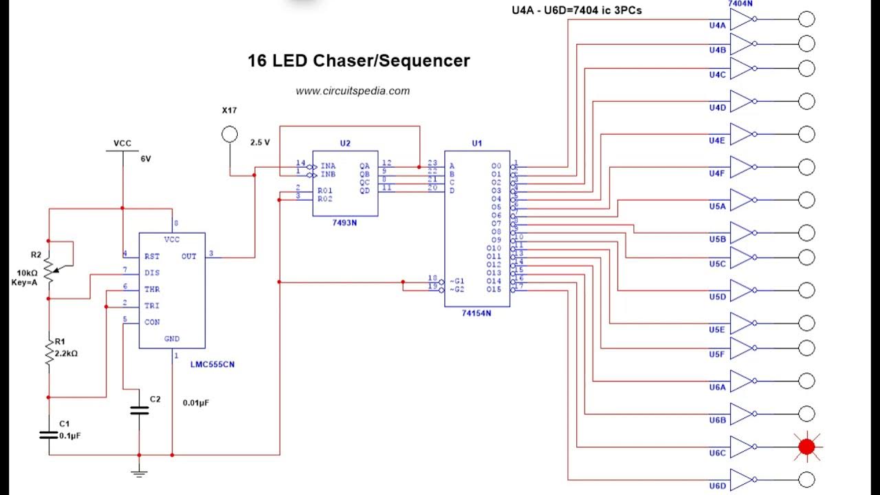 16 LED chaser blinker circuit simulation | 16 LED chaser circuit ...