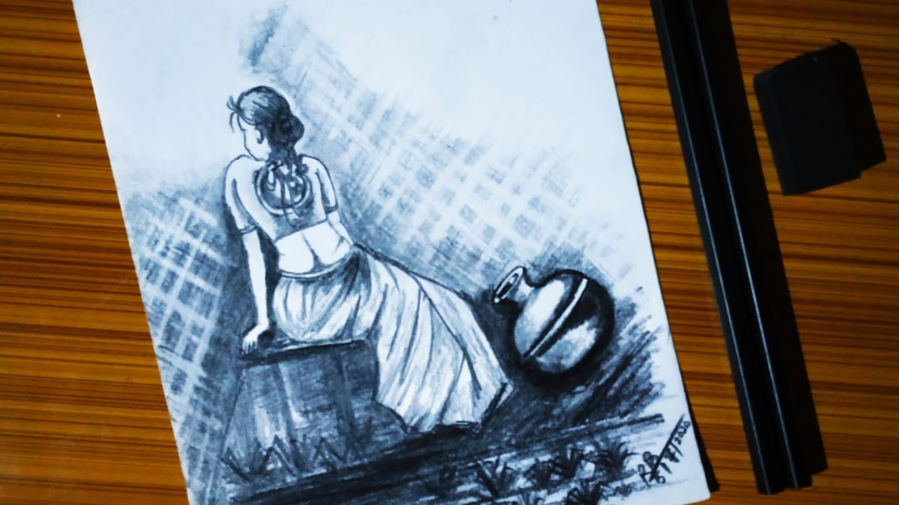 How to Draw a Women with Water Pot / Pencil Sketching / Step-by-step ...