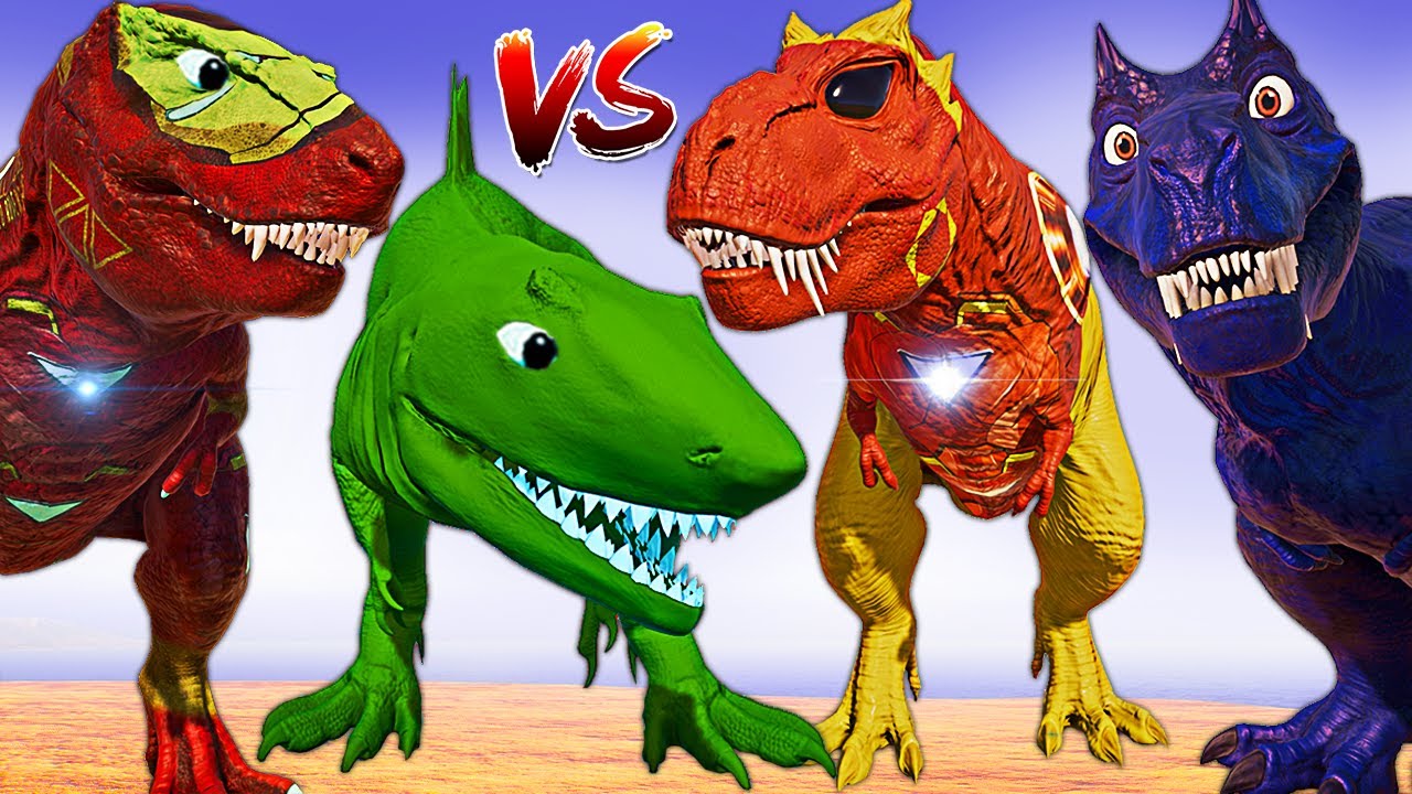 Iron-Man Alien Shark T-REX Vs Malusaurus & Spinosaurus V-REX Jurassic ...