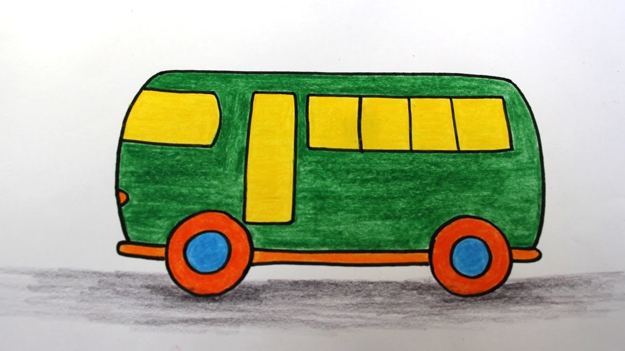 How to draw a Bus step by step with colors for kids (very easy) | 123 ...