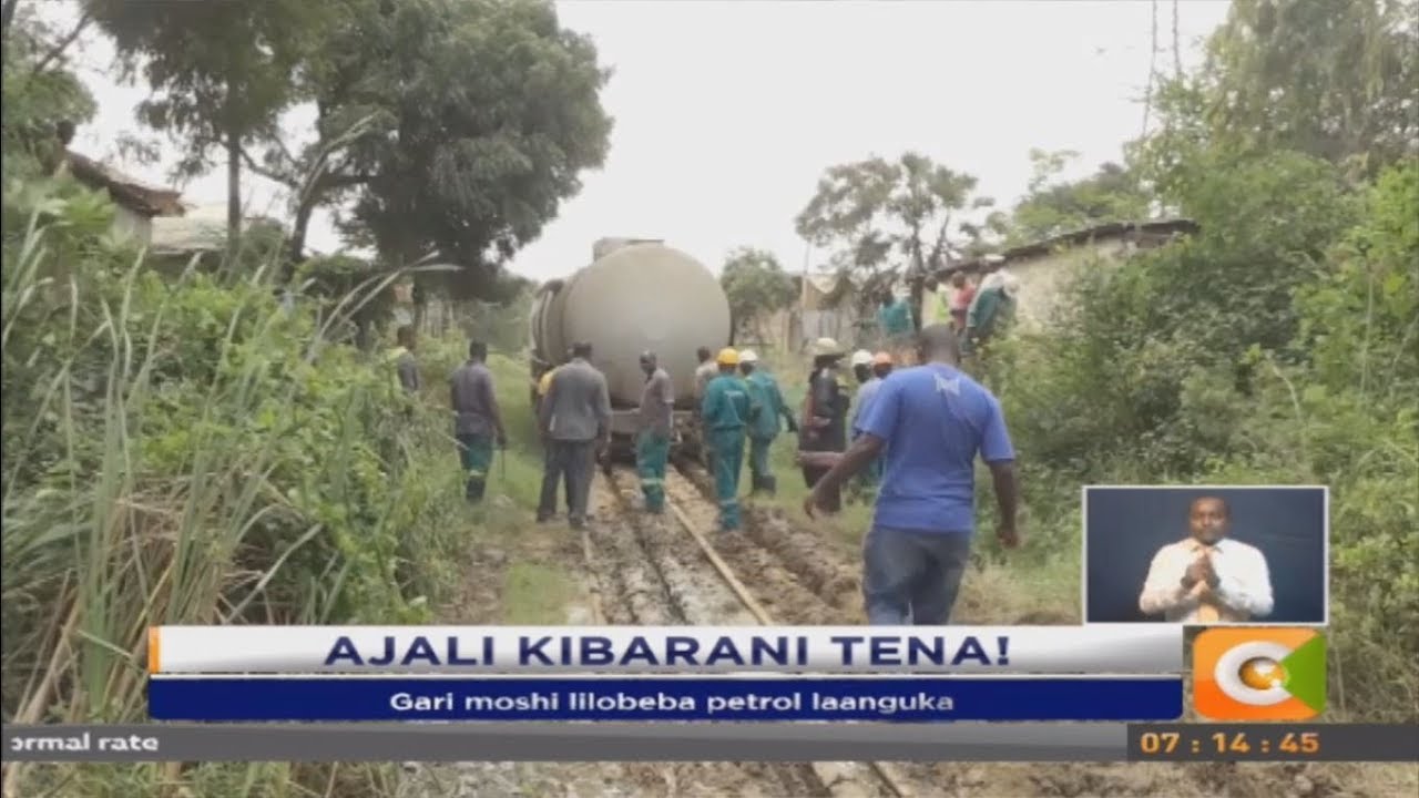 Gari moshi lilobeba petrol laanguka Kibarani, Mombasa - YouTube
