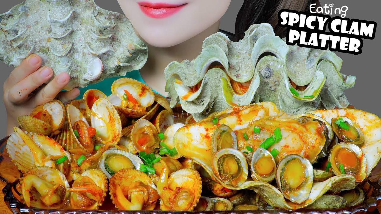 ASMR COOKING SPICY CLAMS PLATTER ABALONE RED CLAMS ELEPHANT EAR CLAMS ...