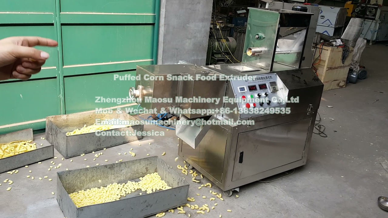Multi functional maize corn puffed snack food extruder machine - YouTube