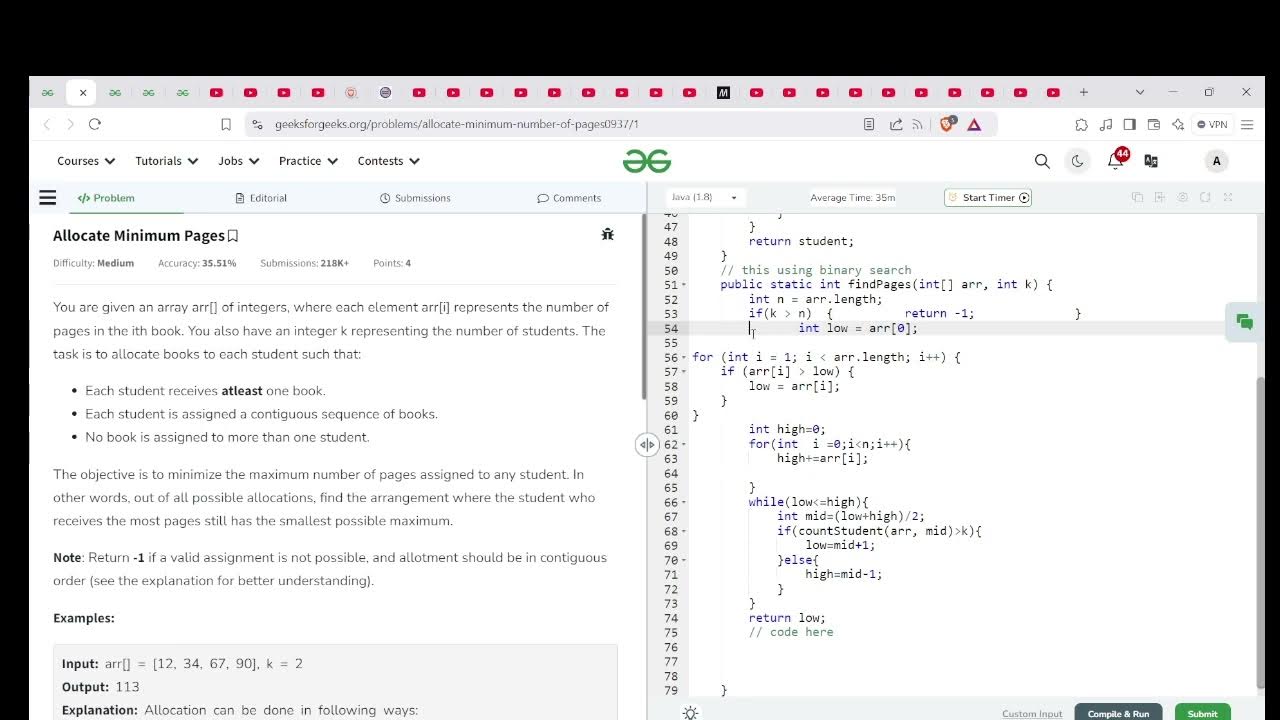 Allocate Minimum Pages | GeeksforGeeks POTD | 18-12-2024 | gfg today Problem of the day - YouTube