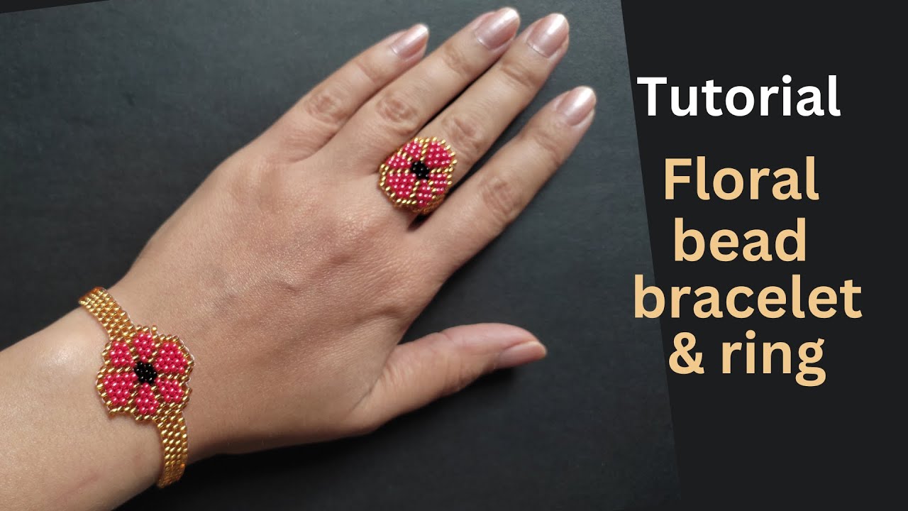 Beaded flower ring and bracelet tutorial, basic peyote stitch weaving - YouTube