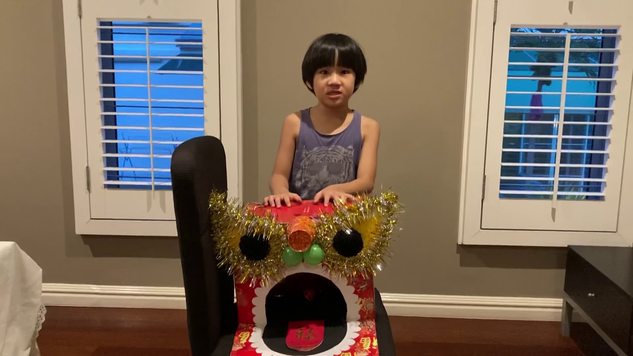 DIY lion dance head using recycled box - YouTube