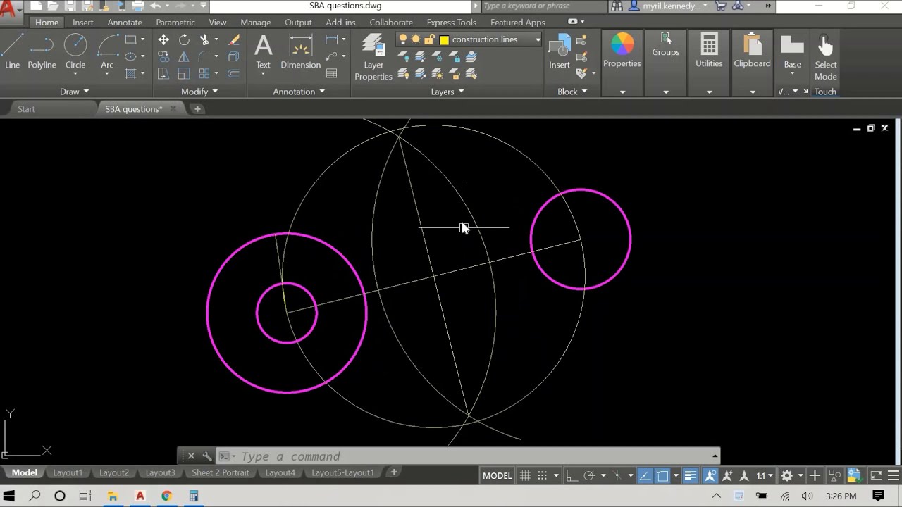 AutoCAD Tutorial: How to construct 2 external tangents to 2 unequal ...