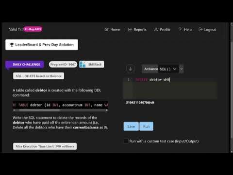 SKILLRACK DAILY CHALLENGE TODAY'S 10/11/2023 SOLUTION🔥| EASY & EFFECTIVE | SQL DELETE DEBATOR ...