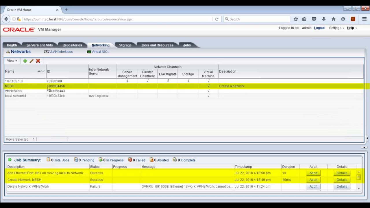 Creating Network with a port in Oracle VM manager, through vRA 7.0.1 ...