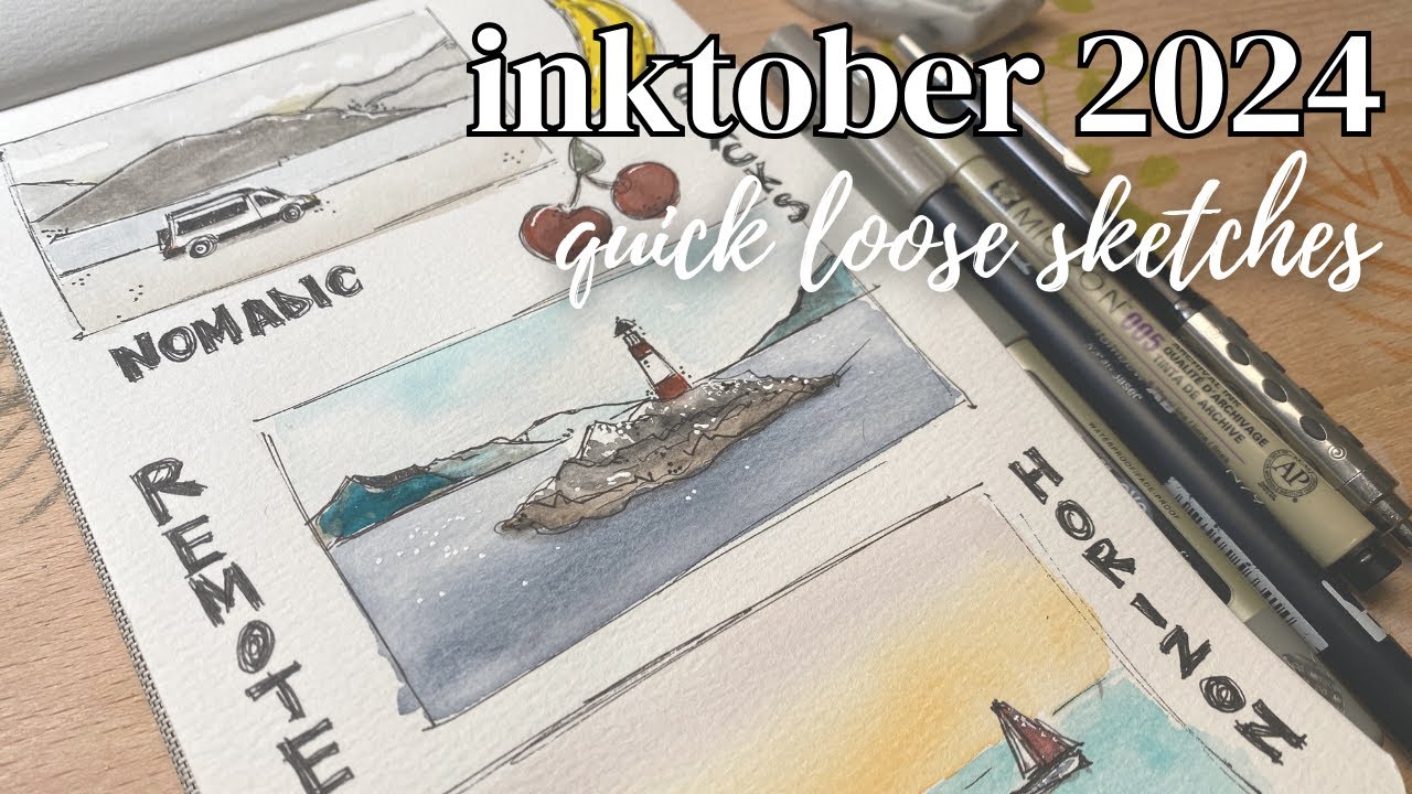 Drawing Challenge | Loose sketches using ink watercolor - YouTube