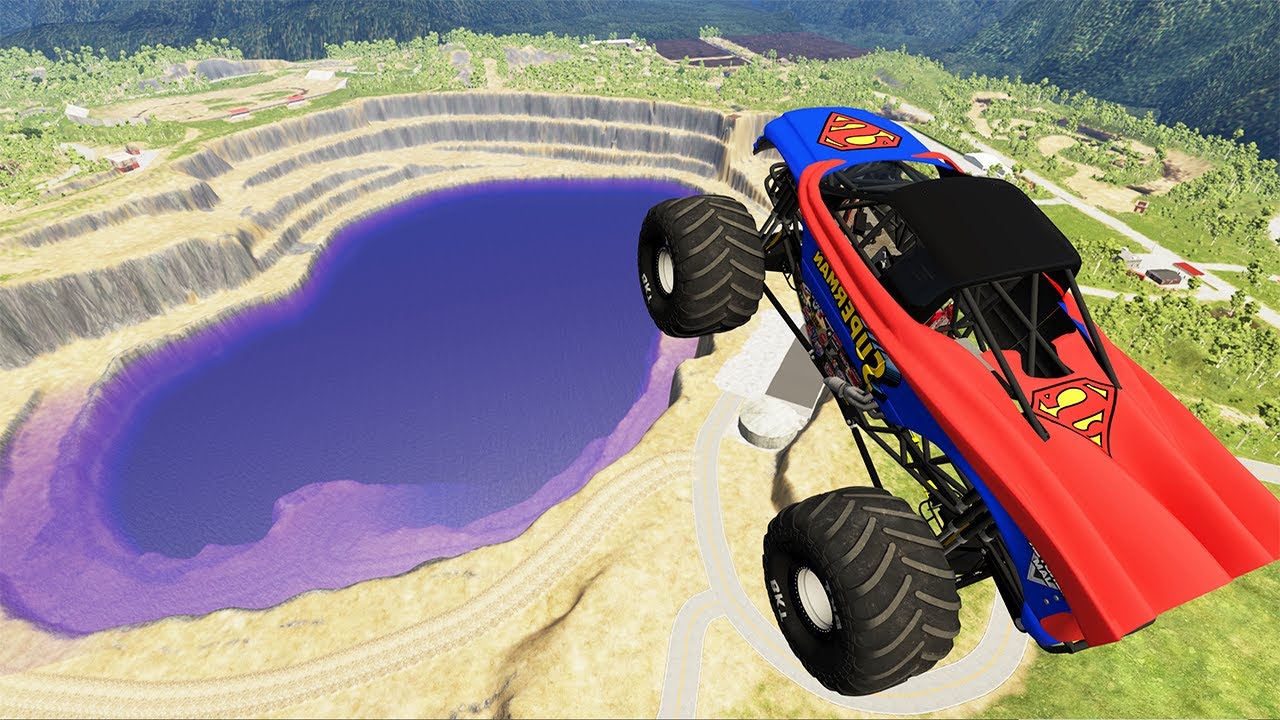 Car Jumping Into GIANT LAVA Pit - BeamNG.Drive - YouTube