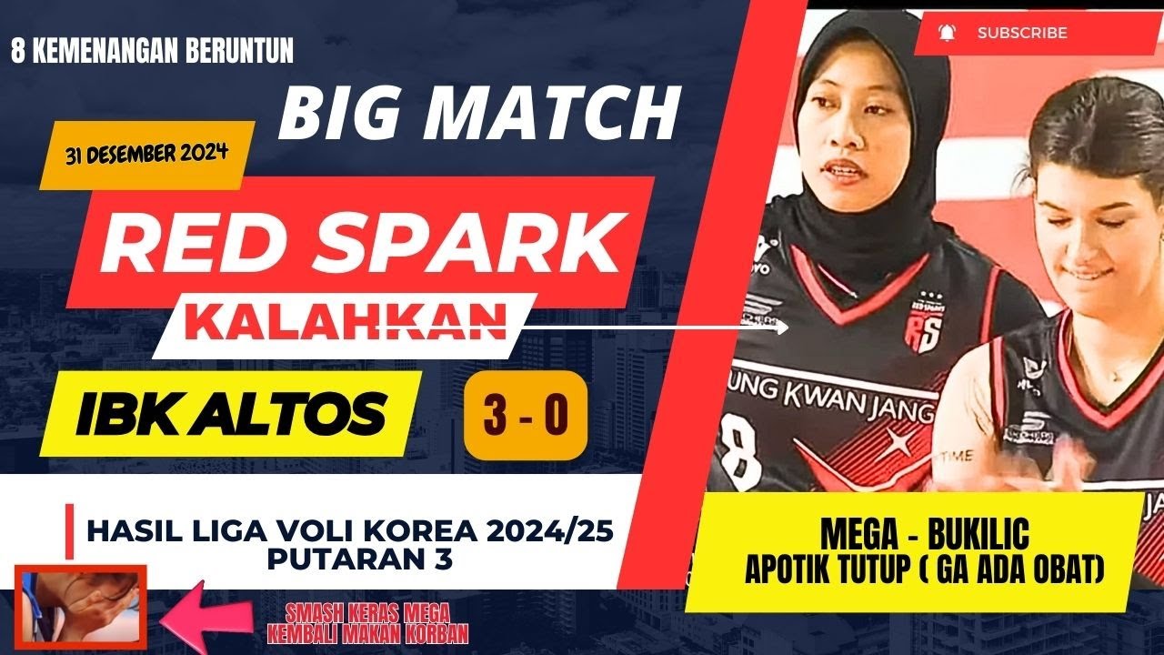 HASIL LIGA VOLI KOREA 2024 | RED SPARK VS IBK ALTOS | MENANG 3-0 - YouTube