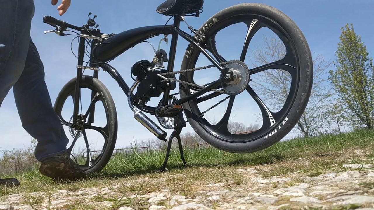 First real start/run of the Zeda 80cc motorized bike - YouTube