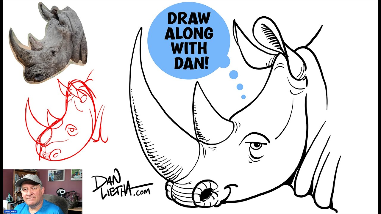 Draw Along With Dan! Today We Draw TWO FUNNY RHINOS!! - YouTube