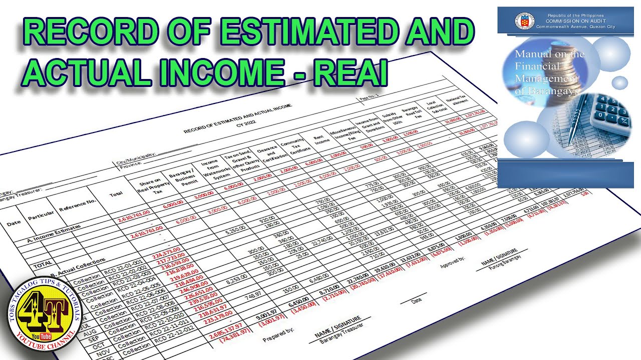 RECORD OF ESTIMATED AND ACTUAL INCOME, REAI | BARANGAY ACCOUNTING - YouTube