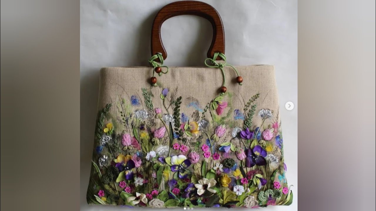 Handmade Ribbon Embroidery Bag|| Embroidery bag|| Beautiful embroidered ...