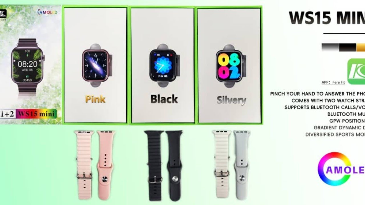 WS15 MINI SMART WATCH FREE TWO 2 STRAPS WIRELESS CHARGING AMOLED ...