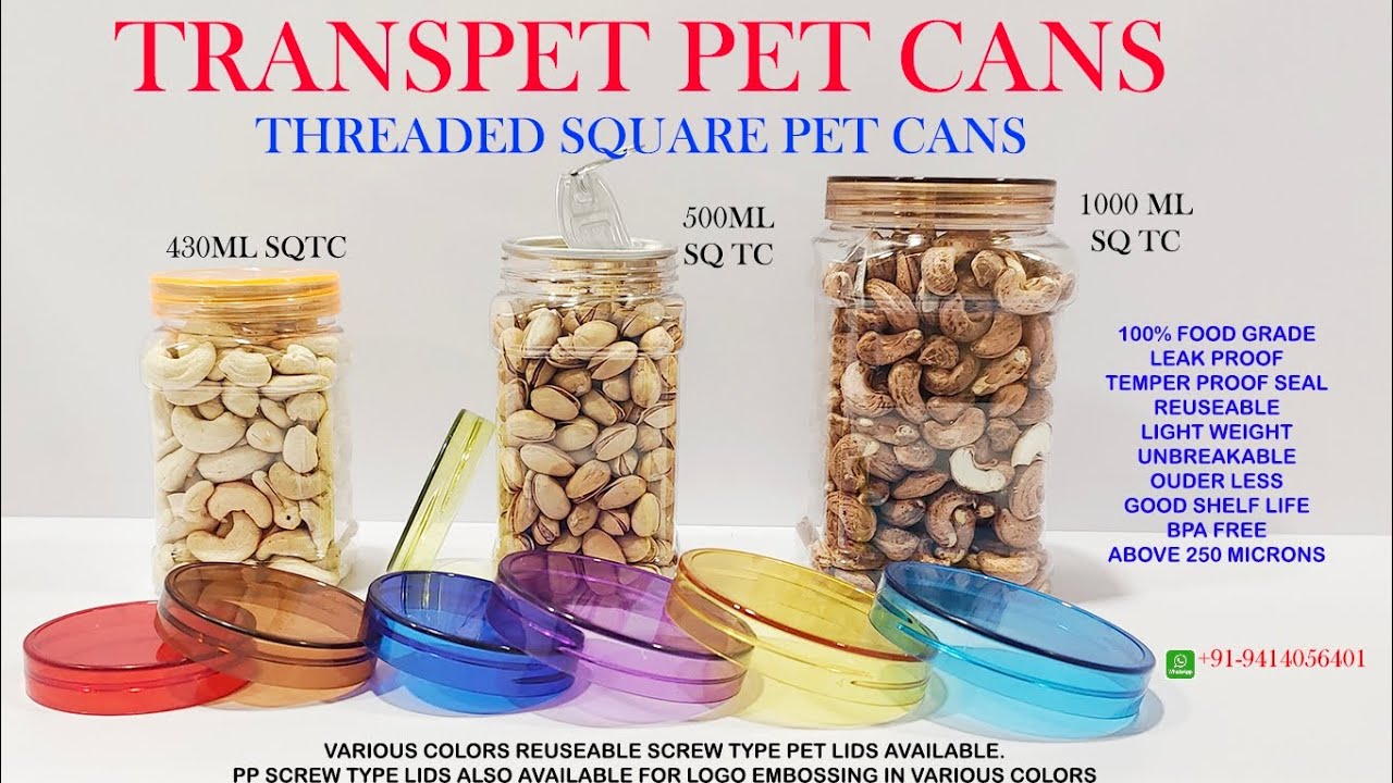 SQUARE PET CANS WITH THREADED CAPS - YouTube