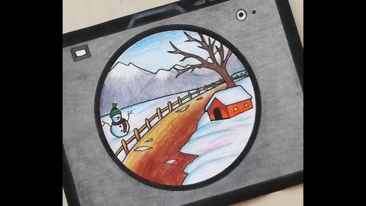 How To Draw Snowfall Scenery Using Color Pencil | Scenery Step By Step ...