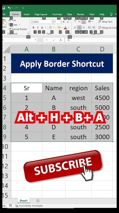 Apply border Shortcut🔥excel tips & tricks - YouTube
