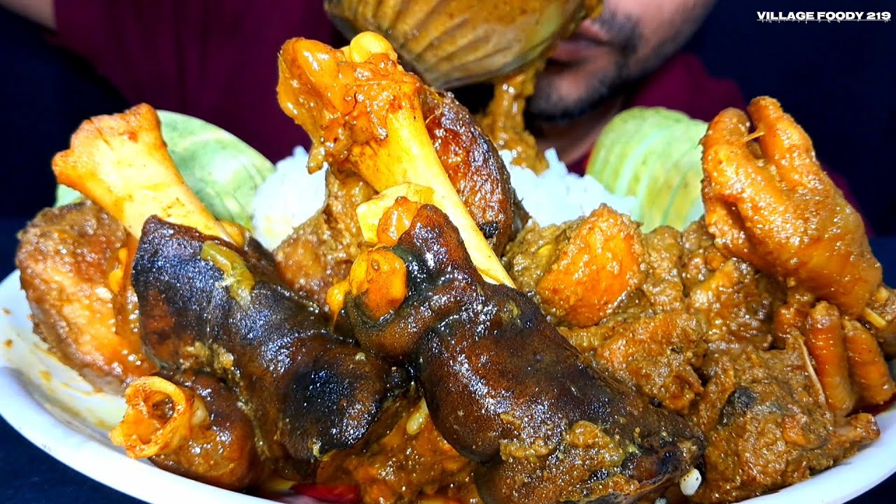 MOTON LEG, CHICKEN CURRY, POTATOES FRY, KAKUDE🥒, AND RICE EATING - YouTube