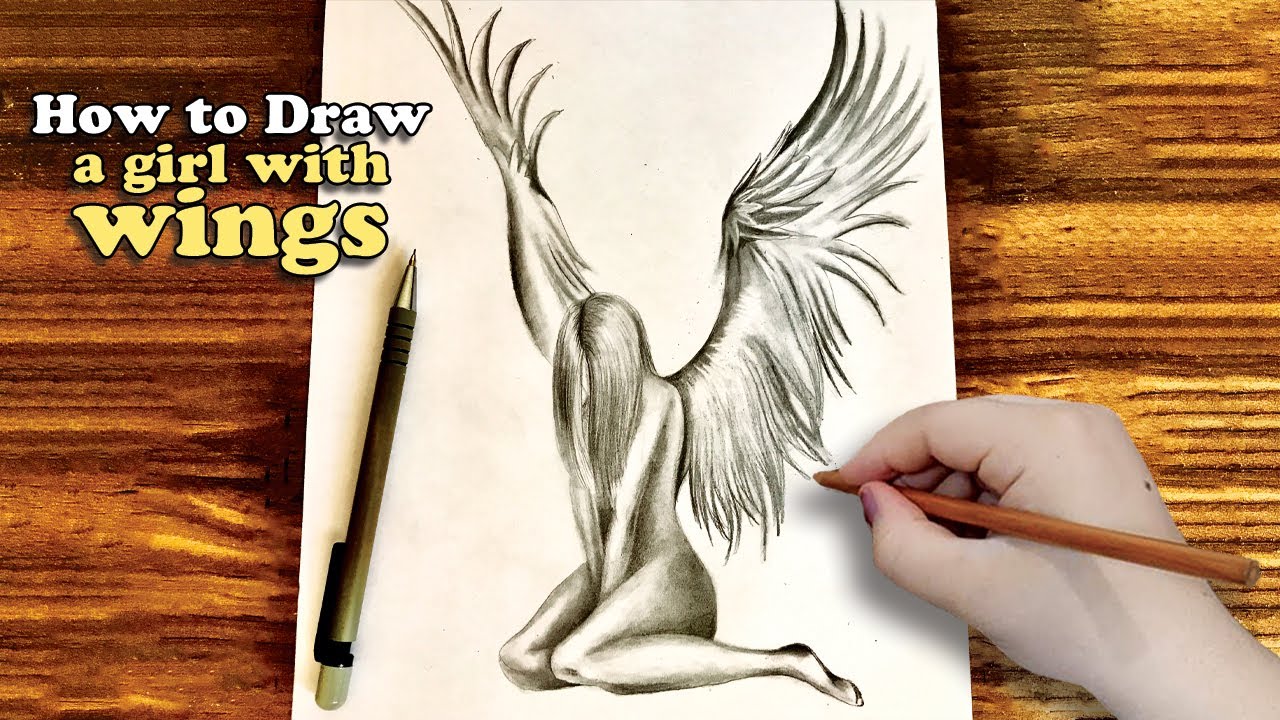 How to draw a girl with wings for beginners - Fairy drawing - Easy ...