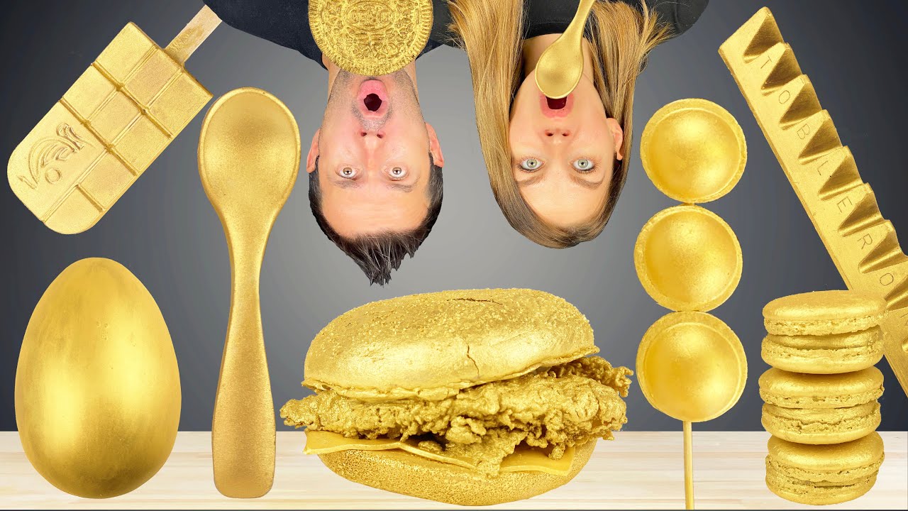 GOLD FOOD ONE COLOR FOOD MUKBANG CHALLENGE 금색 디저트 먹방 챌린지 by @BANANA ...