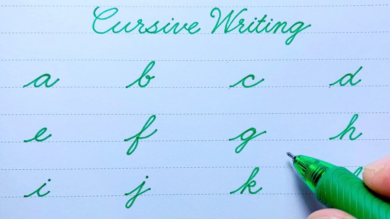 Cursive writing a to z with green pen | Cursive abcd | Cursive ...