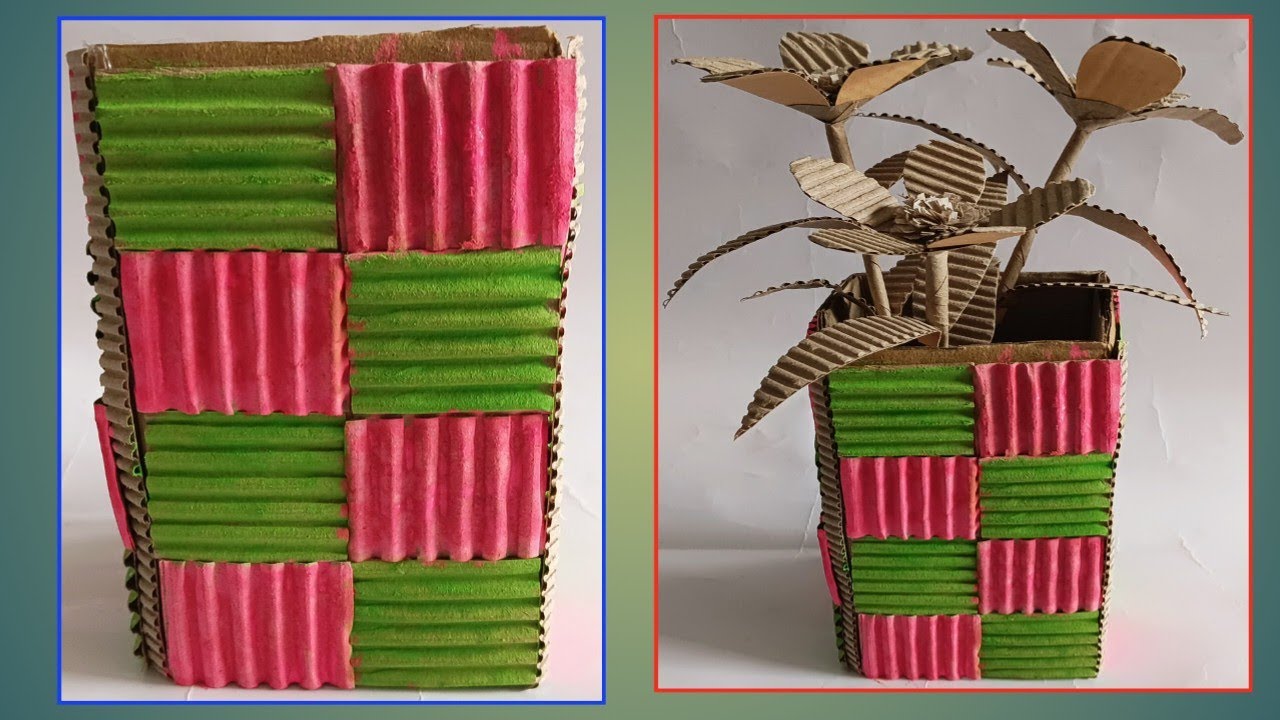 Cardboard Craft Idea # Flower Pot With Cardboard # Flower Vase # Home ...