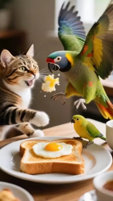 Cat vs Parrot: The Epic Egg Toast Battle 🍞🐱🐦 #pethumor #petpeople # ...