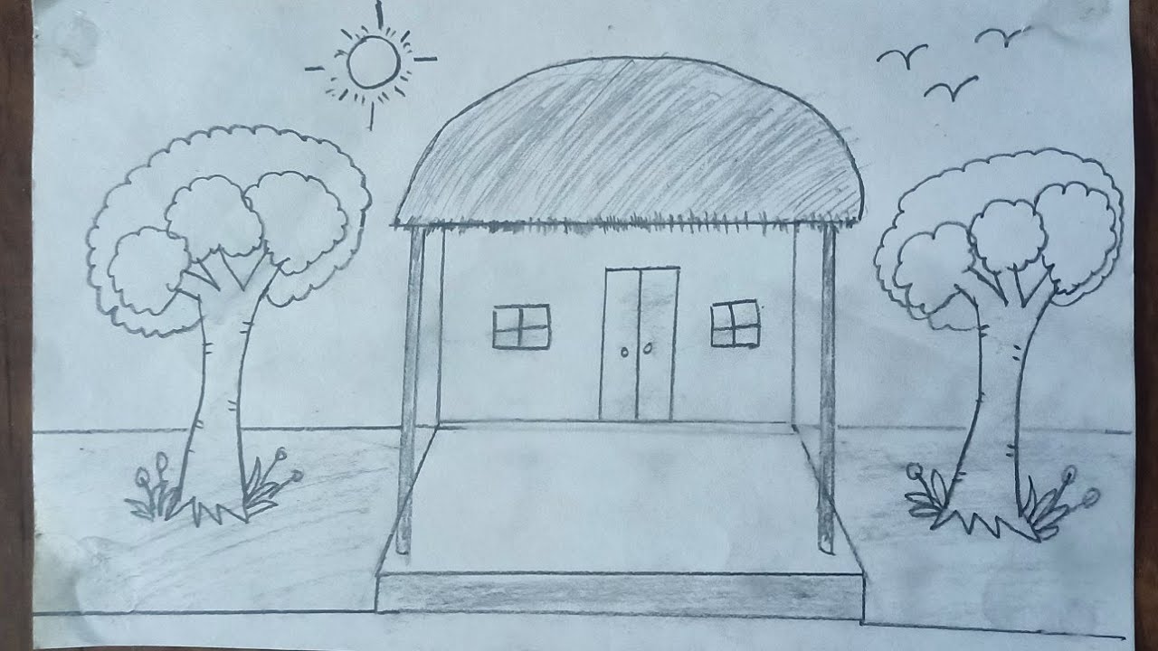 How to draw Hat Home services Easy|| natural prakriti || jhopadi drawing || # ...